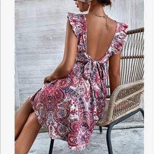 Dresses | Boho Paisley Floral Print Backless Ruffle Sleeve Dress | Poshmark